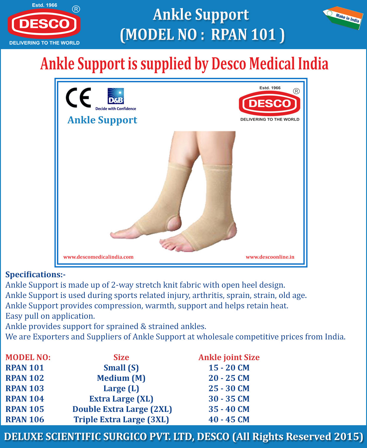 ANKLE SUPPORT| Manufacturer, Exporter & Supplier| DESCO Medical India