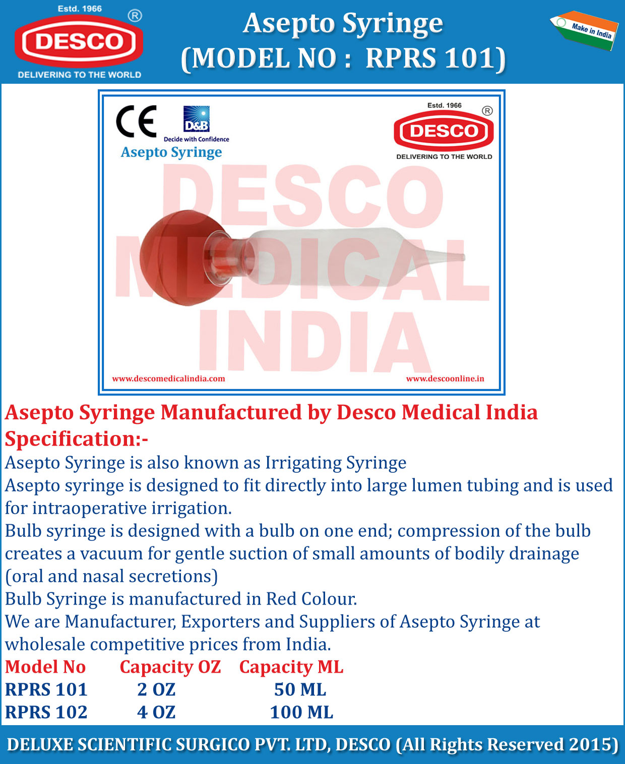 Asepto Irrigating Syringes - Manufacturers, Exporters & Suppliers India