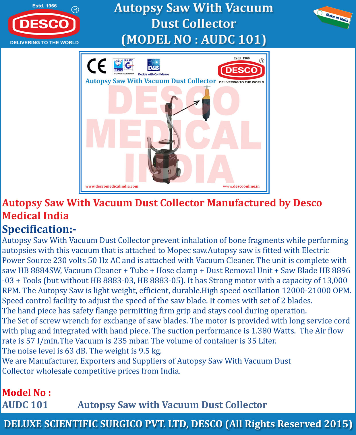 Autopsy Saw With Vacuum Dust Collector - Manufacturers, Exporters ...