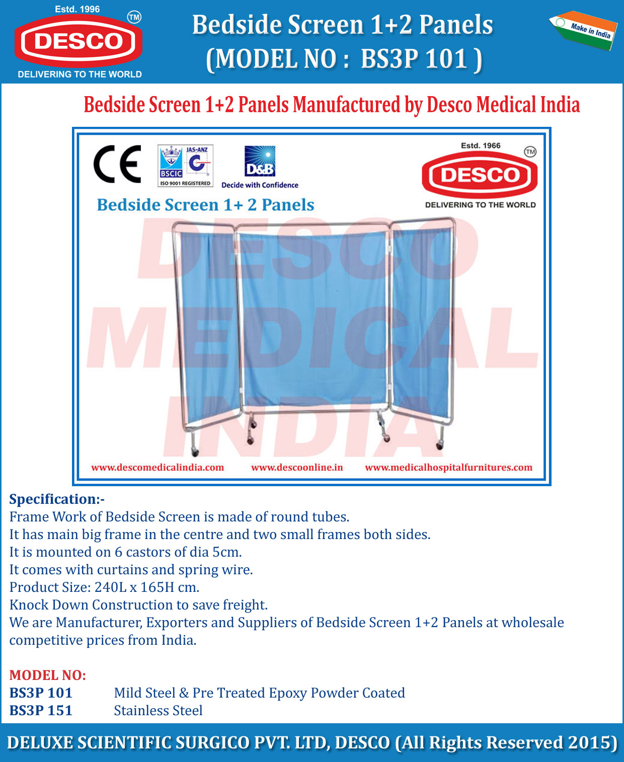 Medical Bedside Screen 1 + 2 Panels - Manufacturers, Suppliers ...