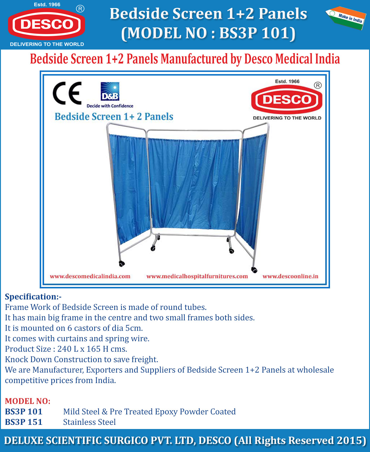 Medical Bedside Screen 1 + 2 Panels - Manufacturers, Suppliers ...