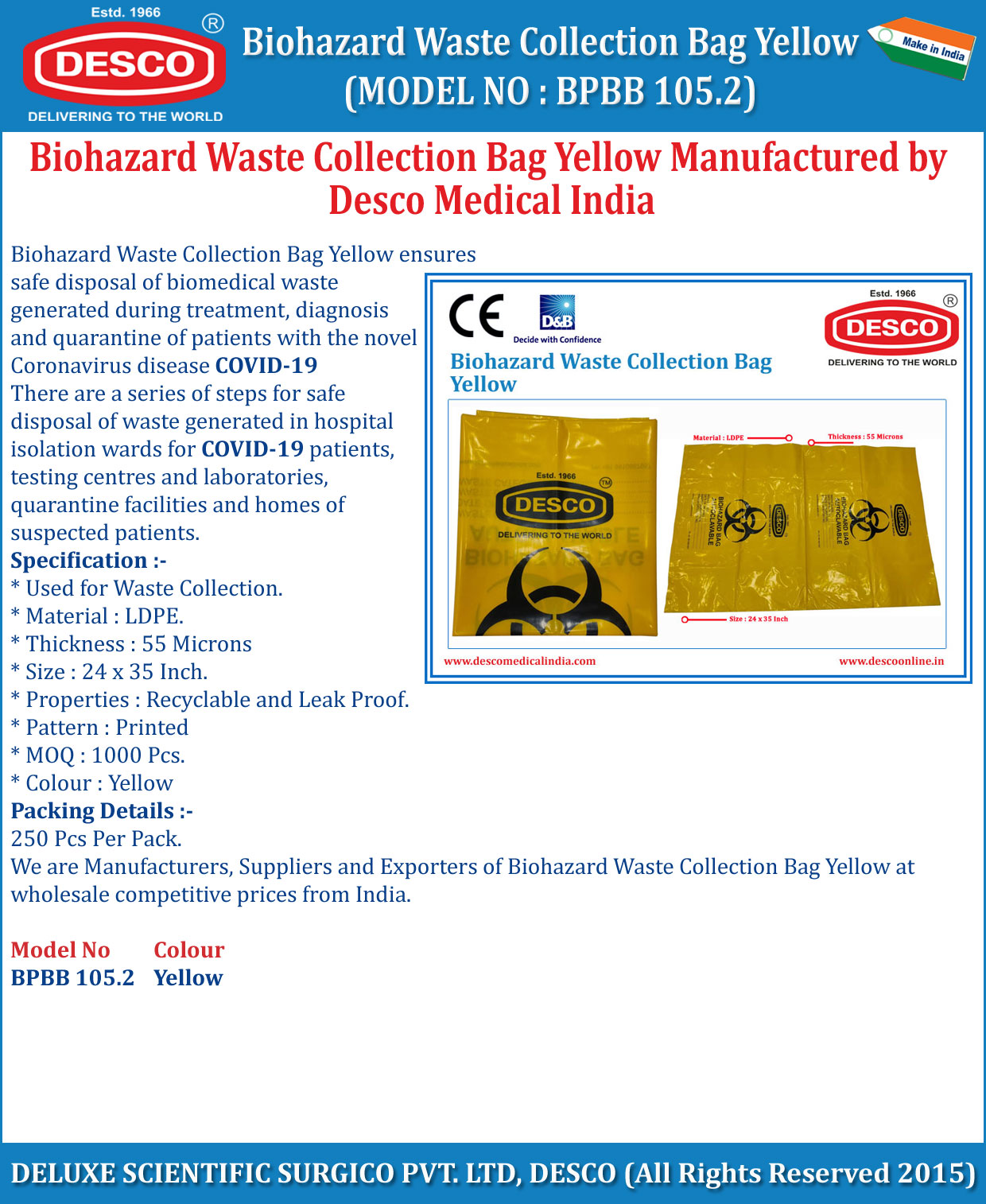 Biohazard Waste Collection Bag Yellow | Desco