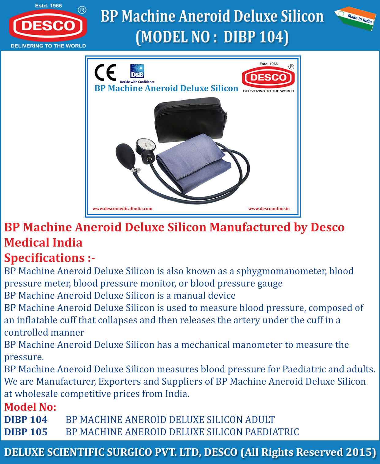 BP Machine Aneroid Deluxe Manufacturer and Supplier India | DESCO