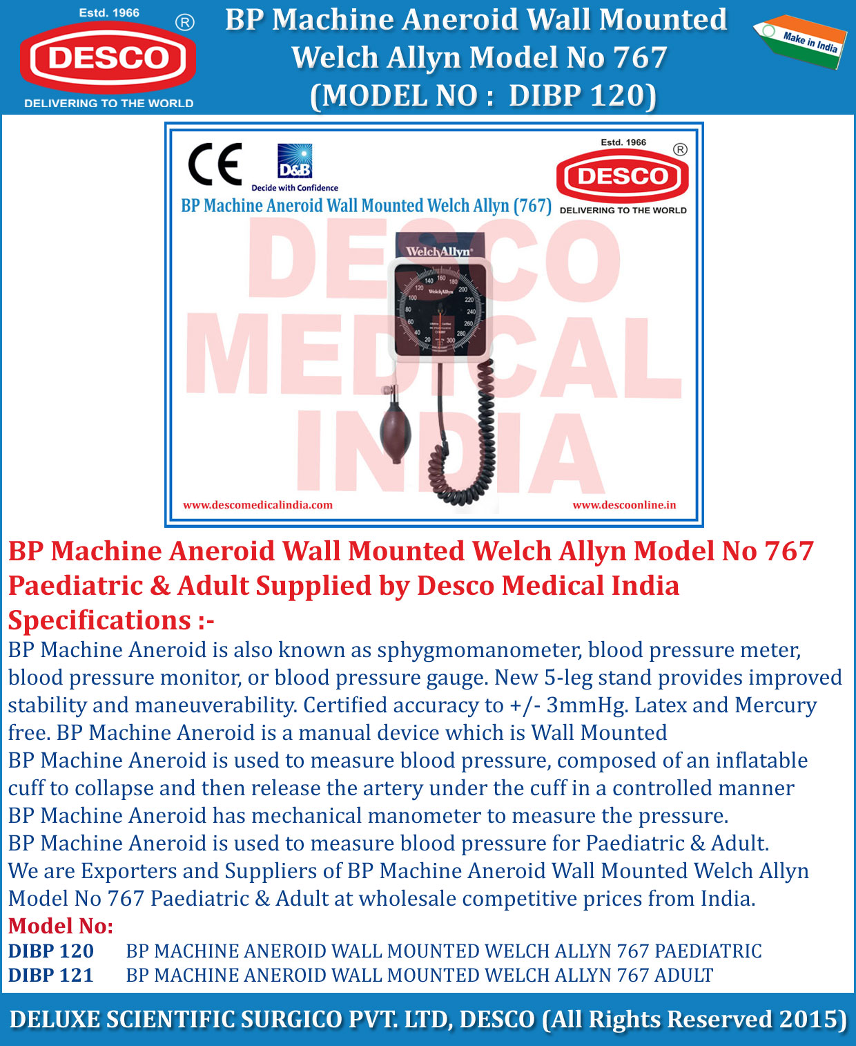 BP Machine Aneroid Wall Mounted Welch Allyn Model No 767 ...