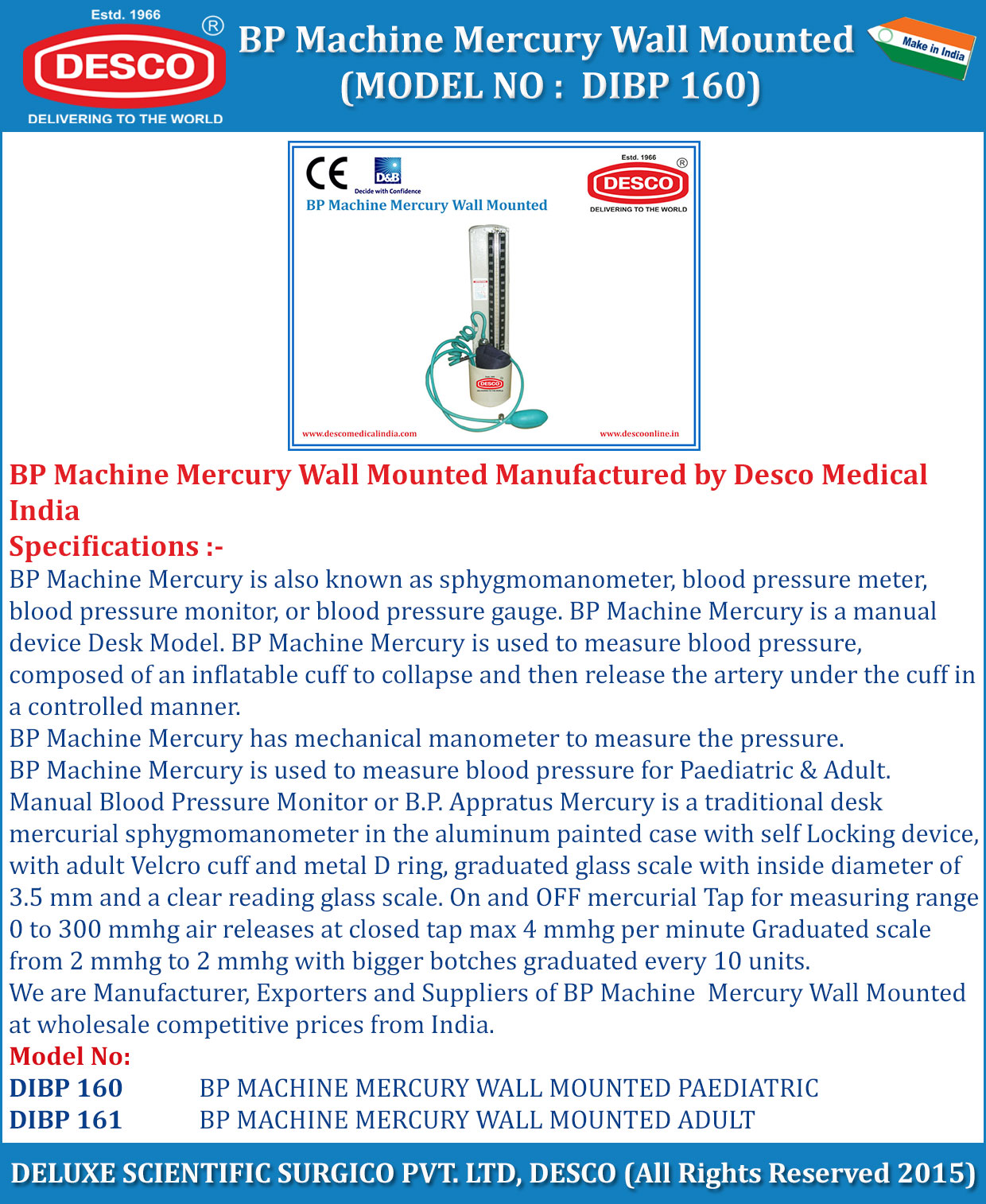 BP Machine Mercury Wall Mounted - Manufacturers, Suppliers & Exporters