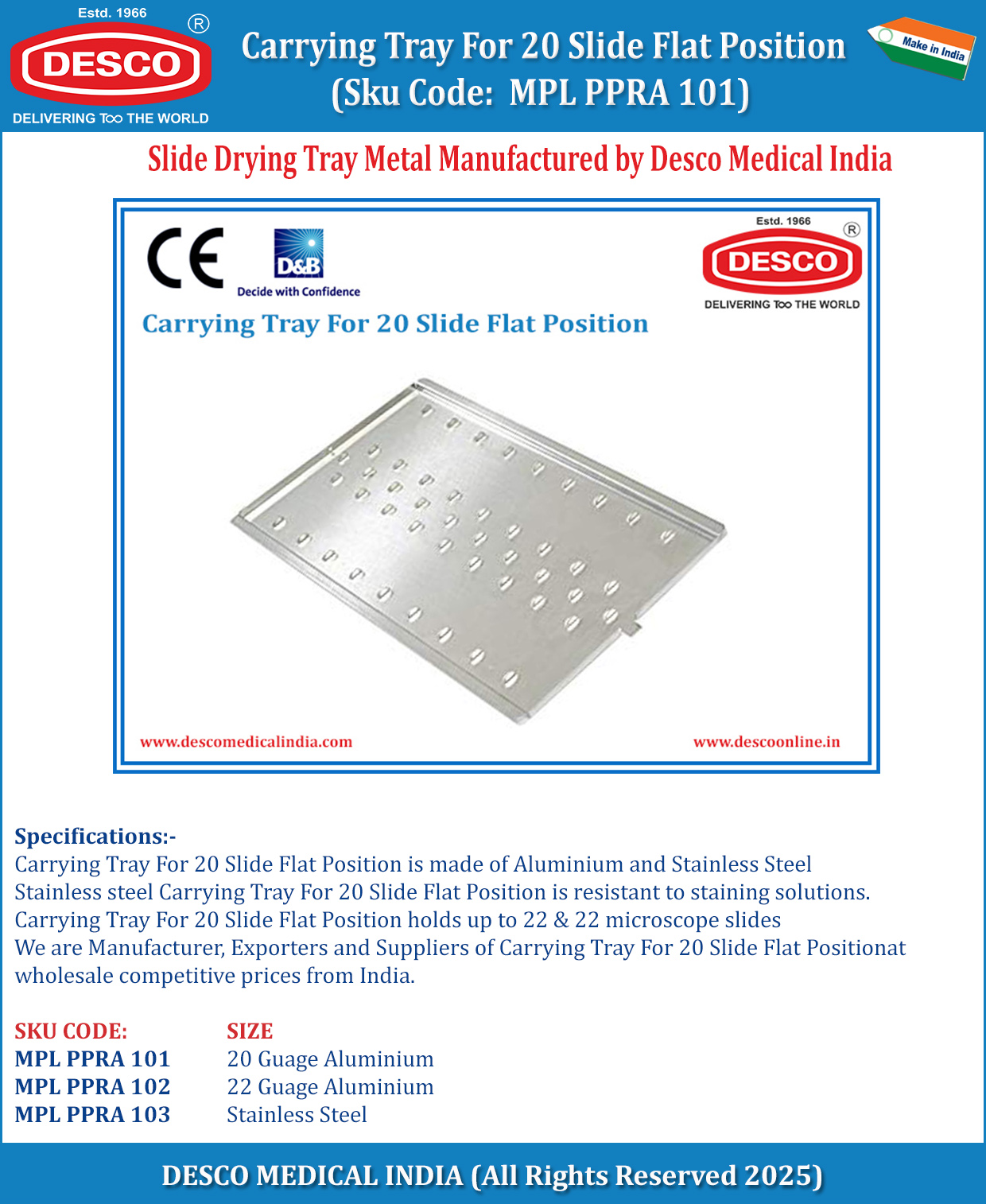 Slide Drying Tray Metal | Manufacturer, Exporter & Supplier| DESCO