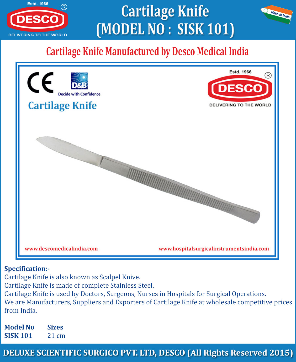 Cartilage Knife | Manufacturer, Exporter & Supplier | DESCO India