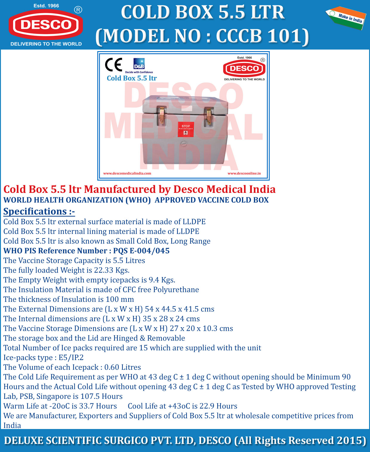 Small Cold Box Cryogenic 5.5 LTR – Manufacturers and Exporters India