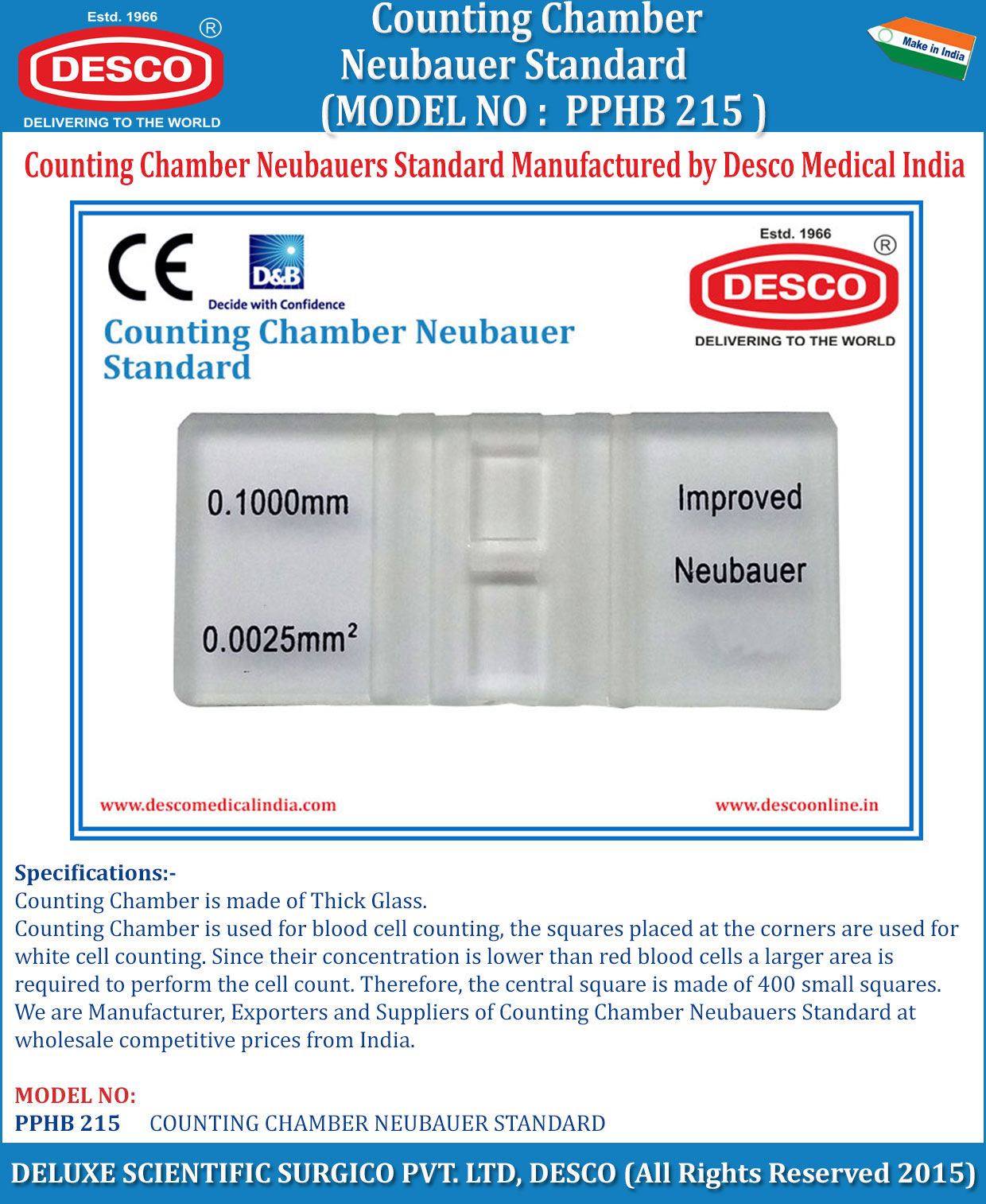 Counting Chamber Neubauer Standard Manufacturer & Exporter | DESCO