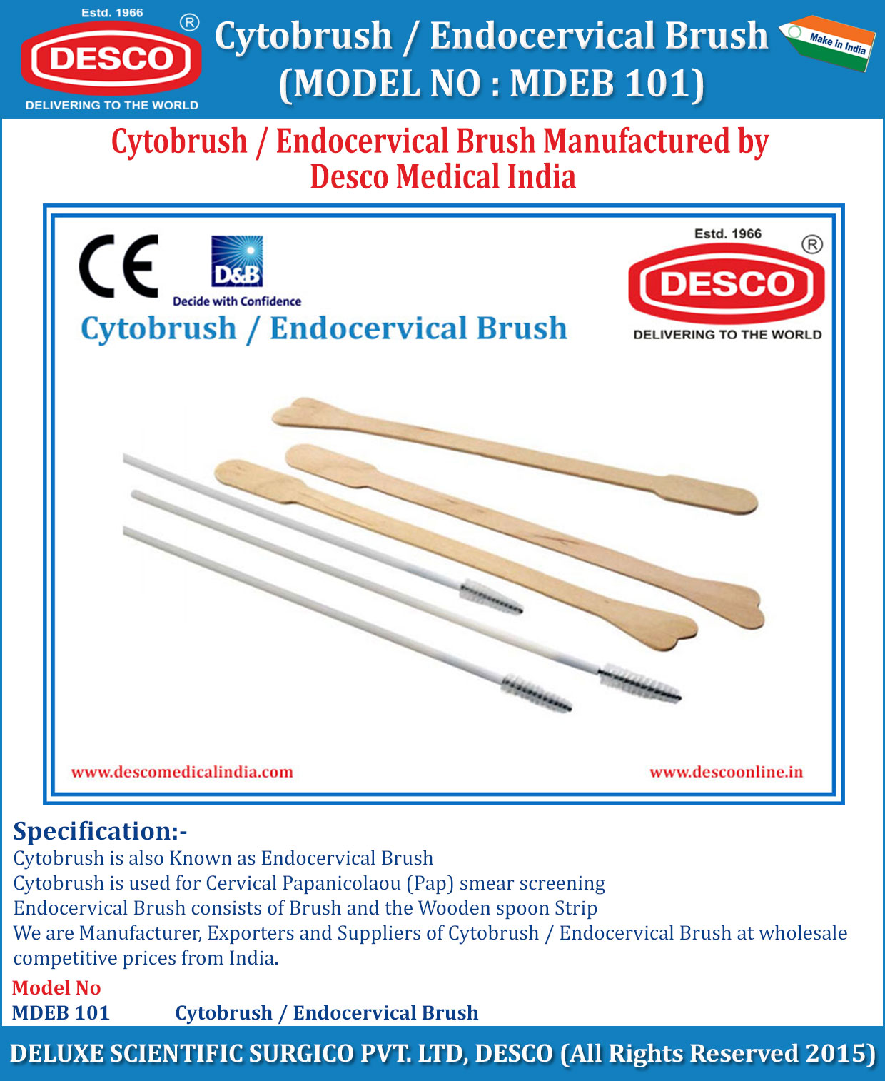 Cytobrush / Endocervical Brush | Manufacturer, Exporter & Supplier | DESCO