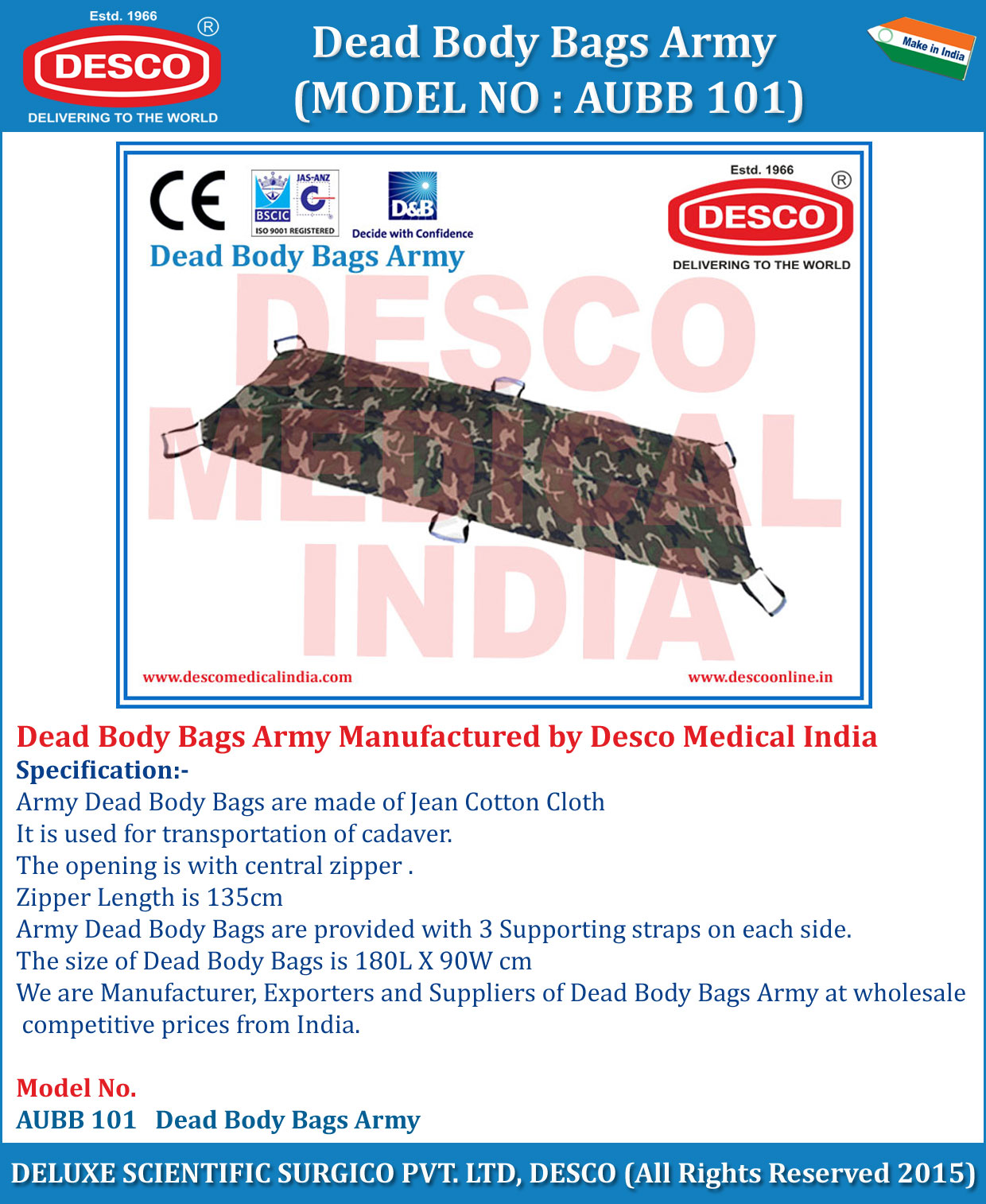 Military & Army Dead Body Bags - Manufacturers, Exporters & Suppliers India