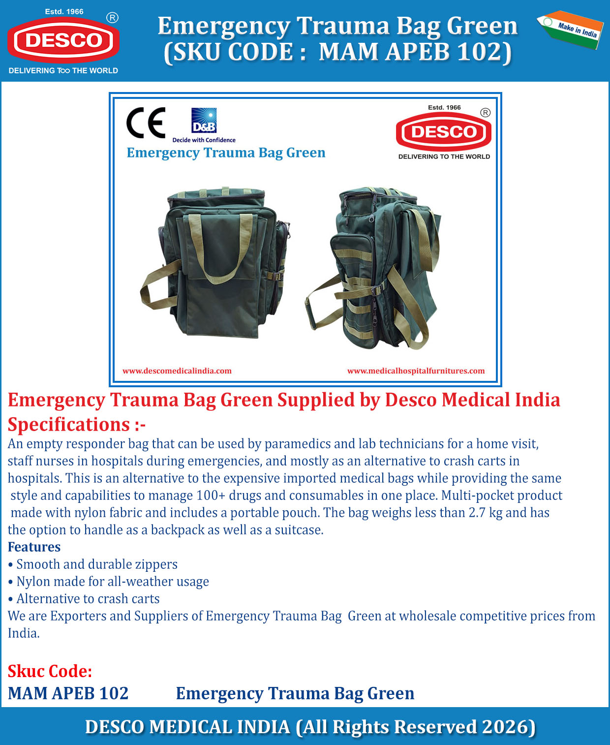 Military Trauma Emergency Bag | Tactical Medical Response Kit