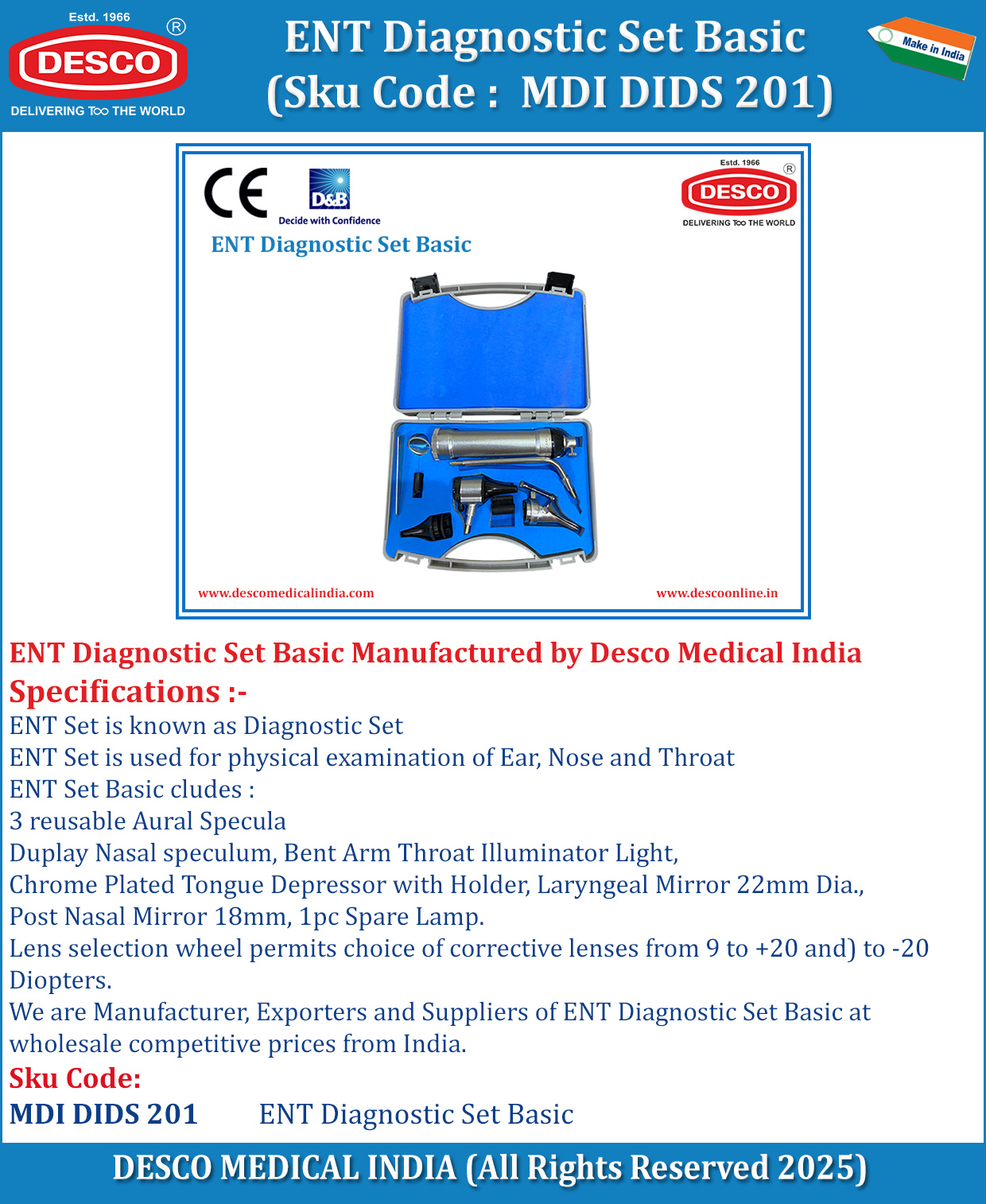 ENT Diagnostic Set Manufacturer | Desco Medical India