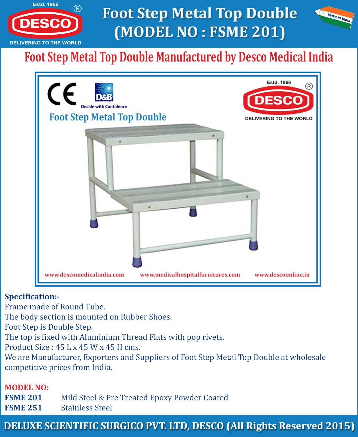 Medical Foot Step Metal Top Double - Manufacturers, Exporters ...