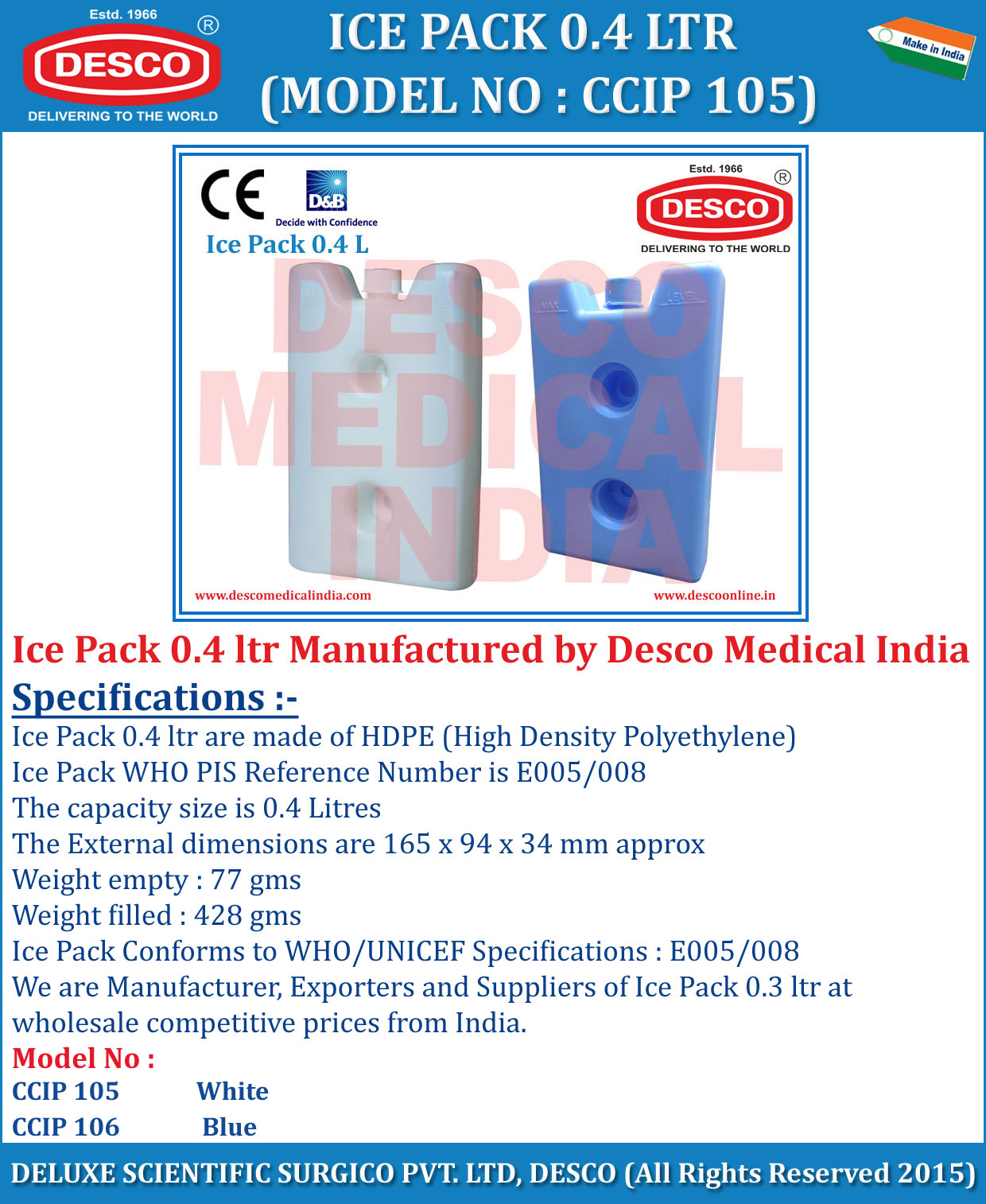 Medical Ice Pack for Vaccine Carriers 0.4 ltr - Manufacturers ...