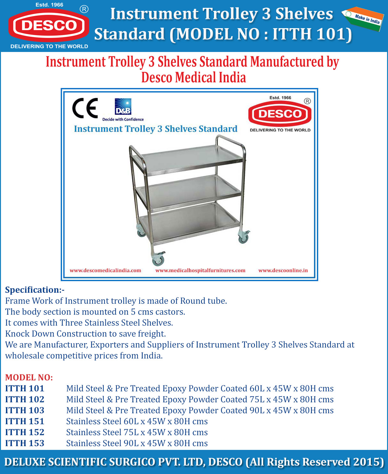 Medical Instrument Trolley 3 Shelves Standard - Manufacturers ...