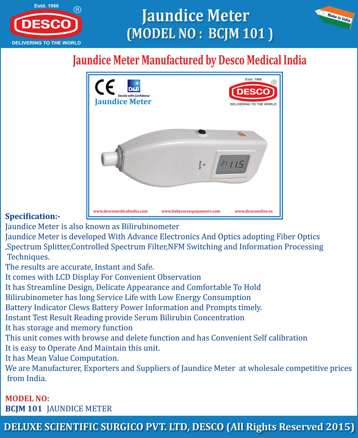 Hospital Jaundice Meters Suppliers and Exporters India | DESCO