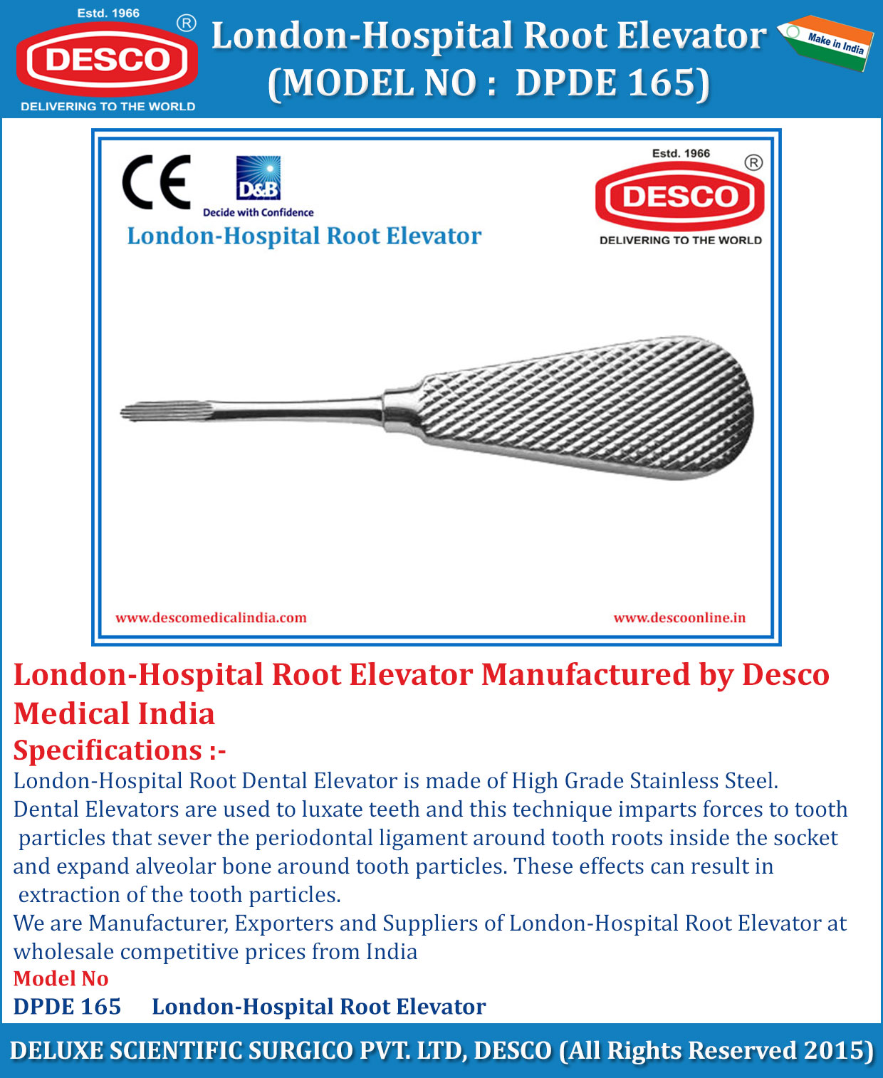 London Hospital Root Elevator Manufacturer, Supplier and Exporter India