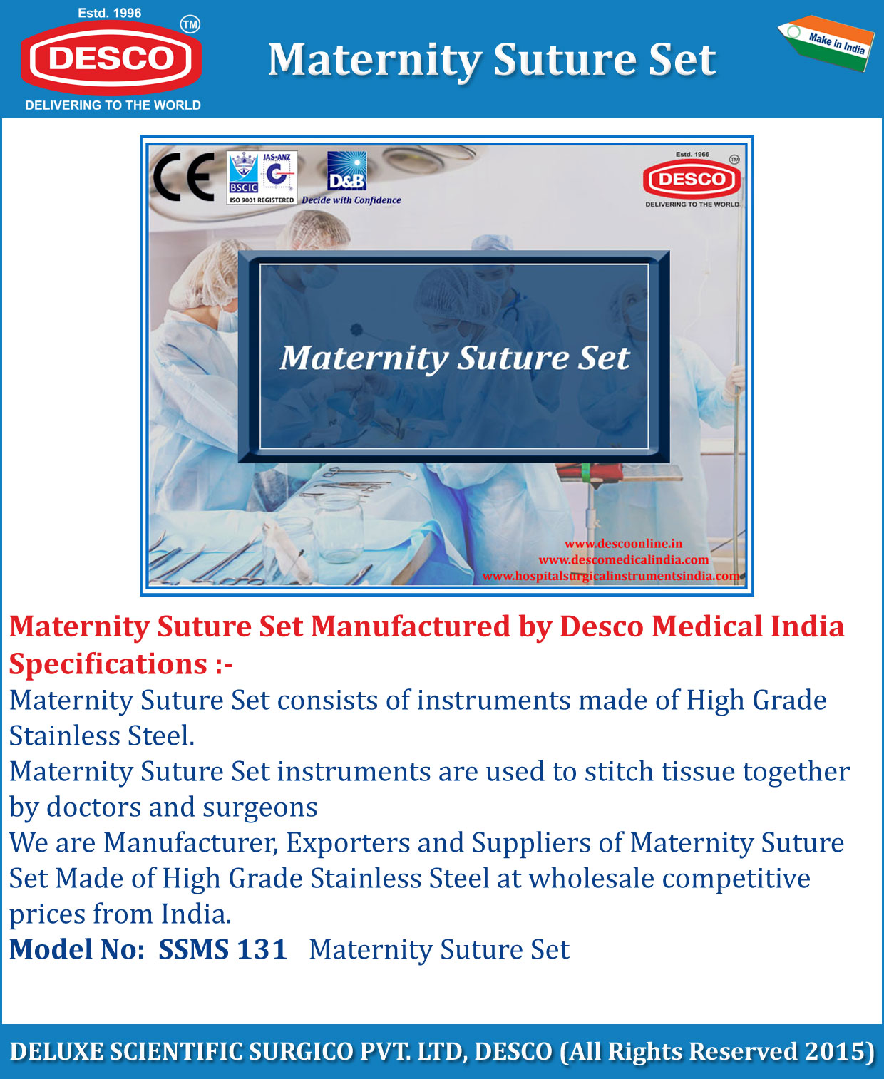 Maternity Suture Set - Manufacturers, Exporters & Suppliers India