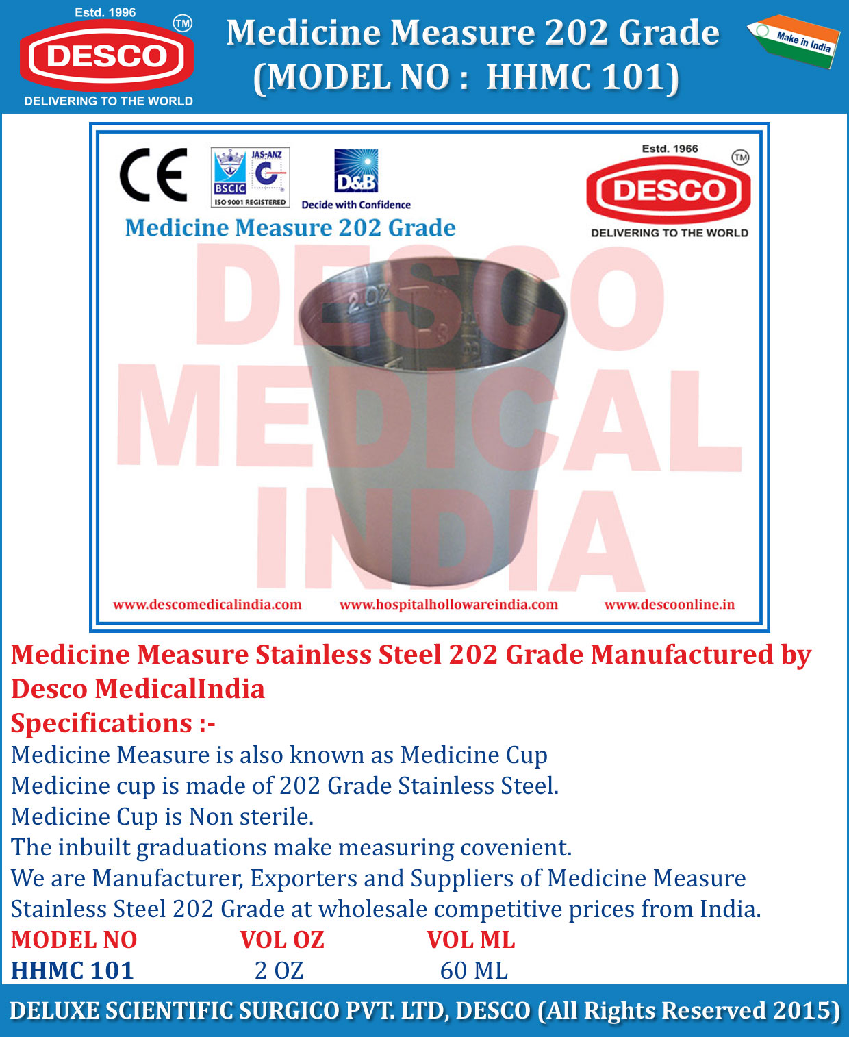 Stainless Steel Medicine Cup - Manufacturers, Suppliers & Exporters India