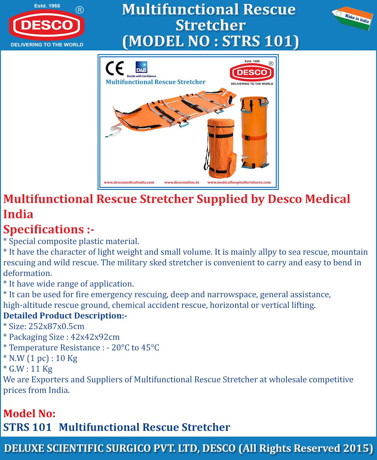 Plastic Multifunctional Rescue Stretcher Manufacturer and Exporter