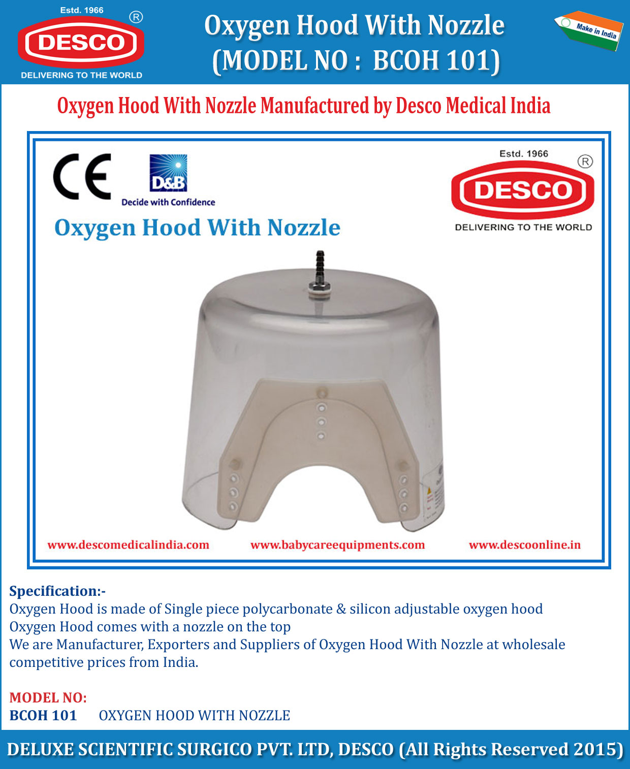 Infant Baby Oxygen Hoods – Manufacturers, Suppliers & Exporters India