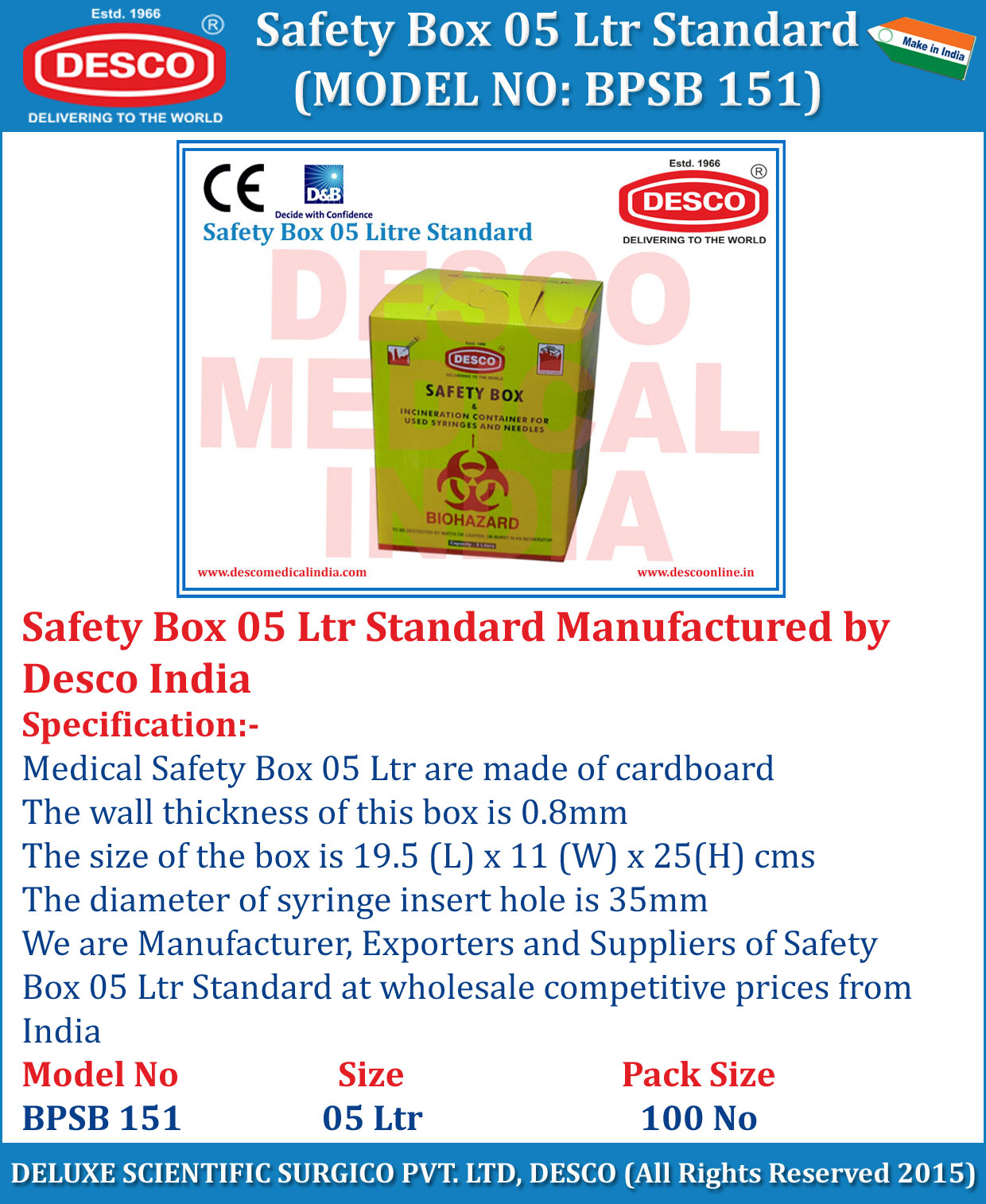 Hospital Safety Box 05 Ltr - Manufacturers, Suppliers & Exporters India