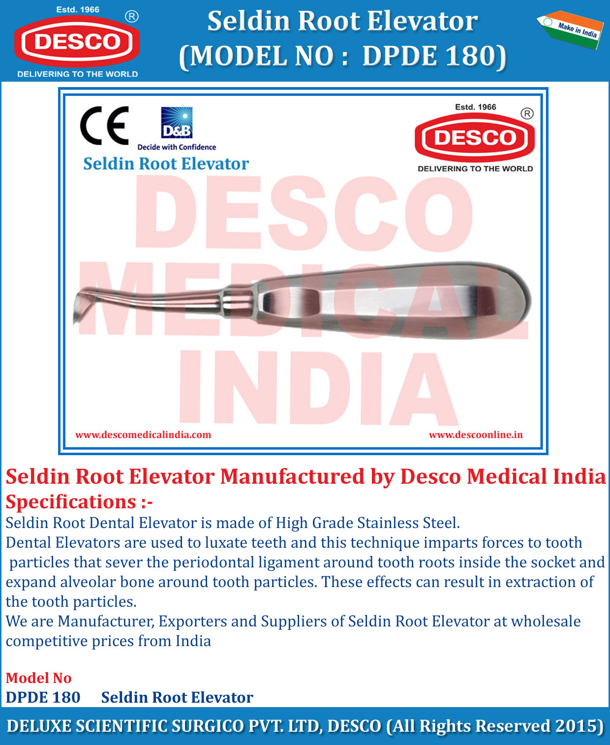 Seldin Root Elevator Manufacturer, Supplier and Exporter India