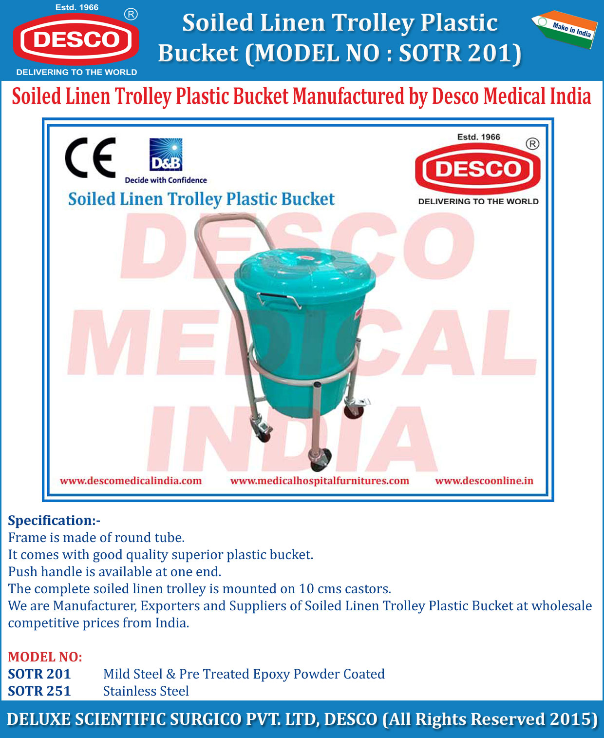 Medical Soiled Linen Trolley Plastic Bucket - Manufacturers, Exporters ...