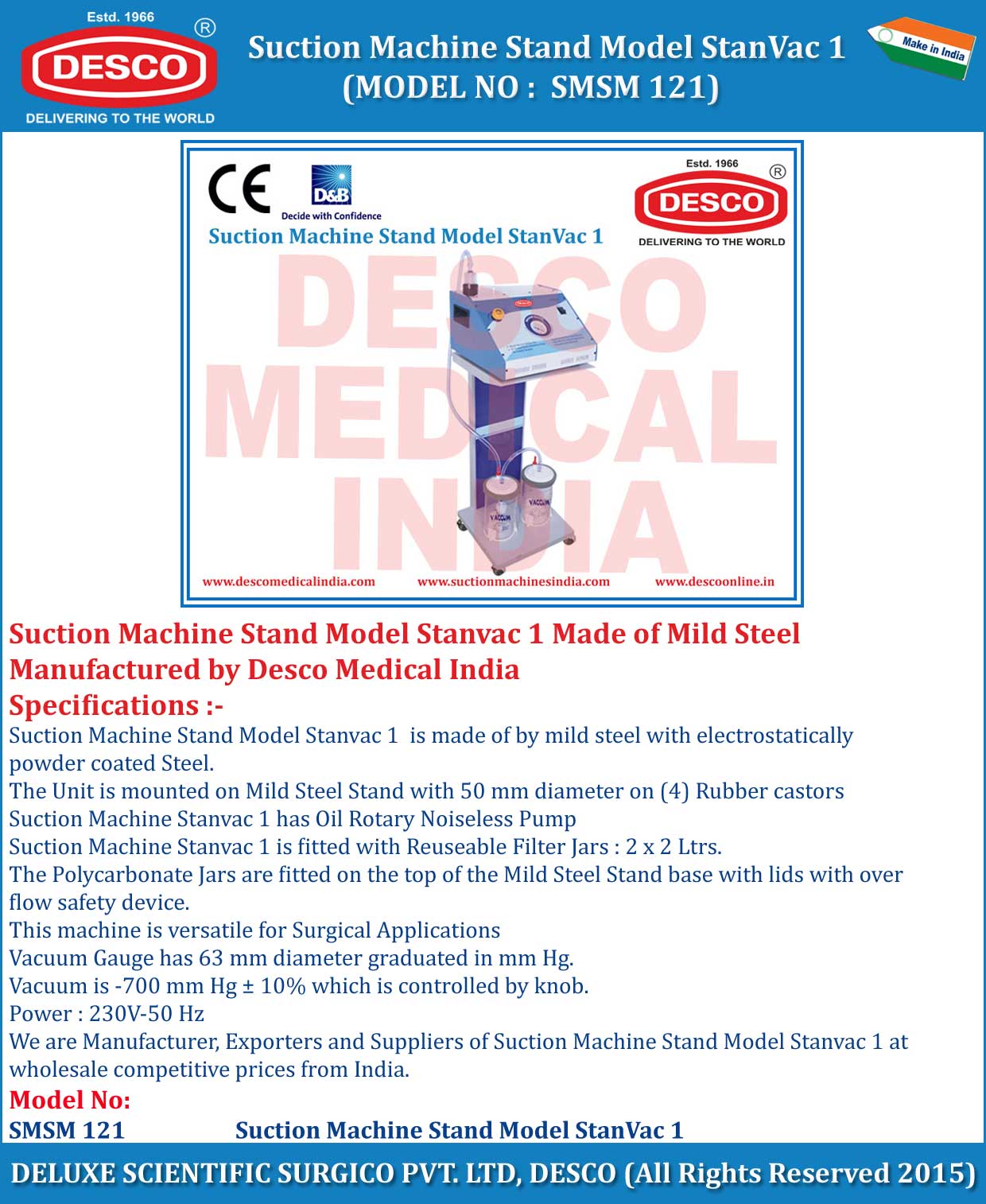 Suction Machine Stand Model Stanvac 1 - Manufacturers, Suppliers ...