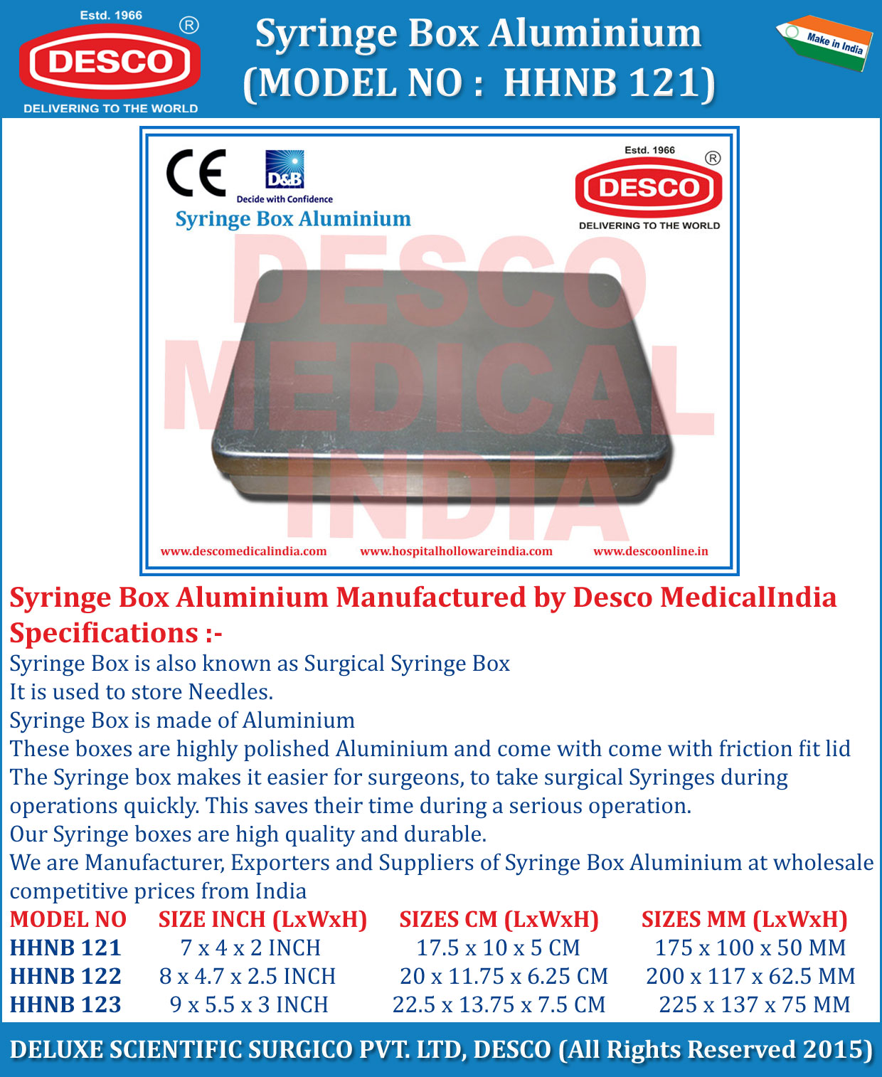 Aluminium Syringe Box - Manufacturers, Suppliers & Exporters India