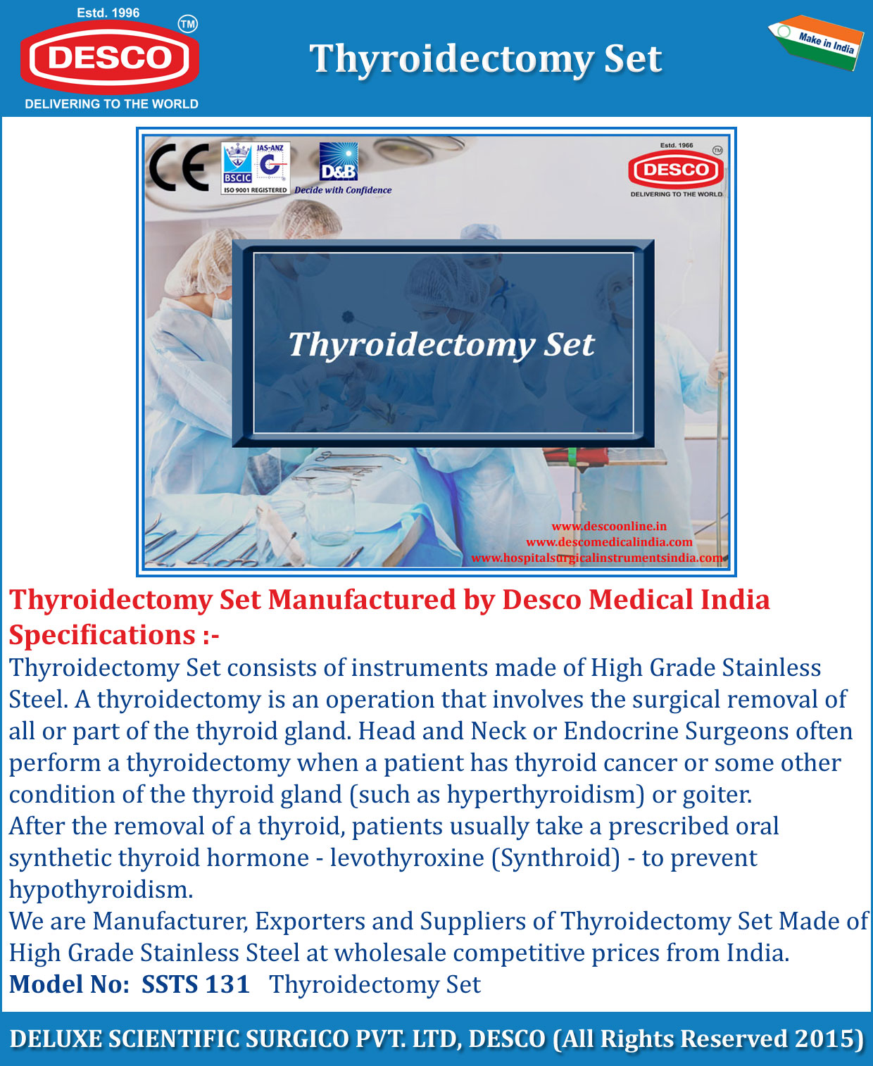 Thyroidectomy Surgical Instruments Sets - Manufacturers, Exporters ...