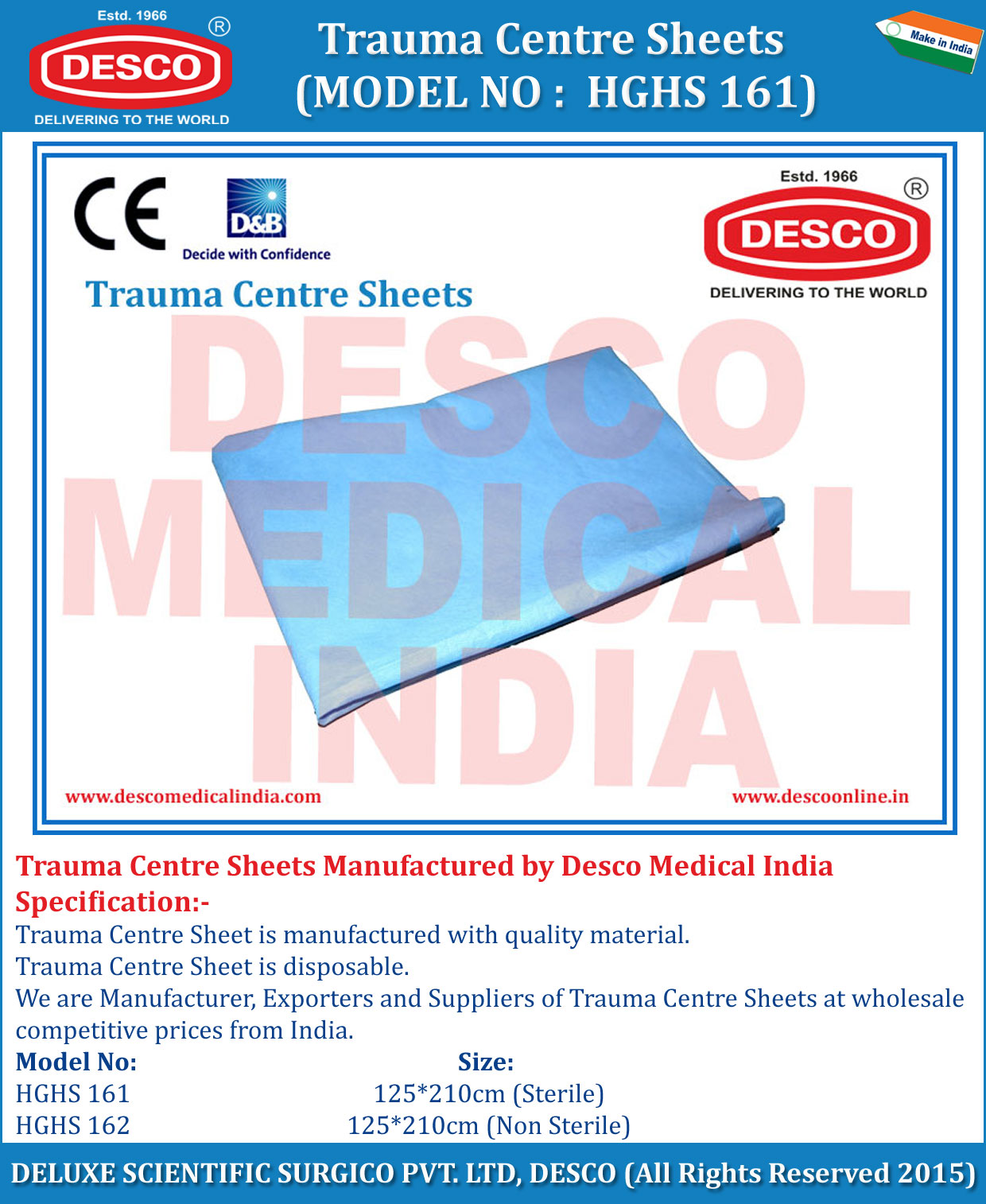 Trauma Centre Sheets Manufacturer Supplier and Exporter in India | Desco