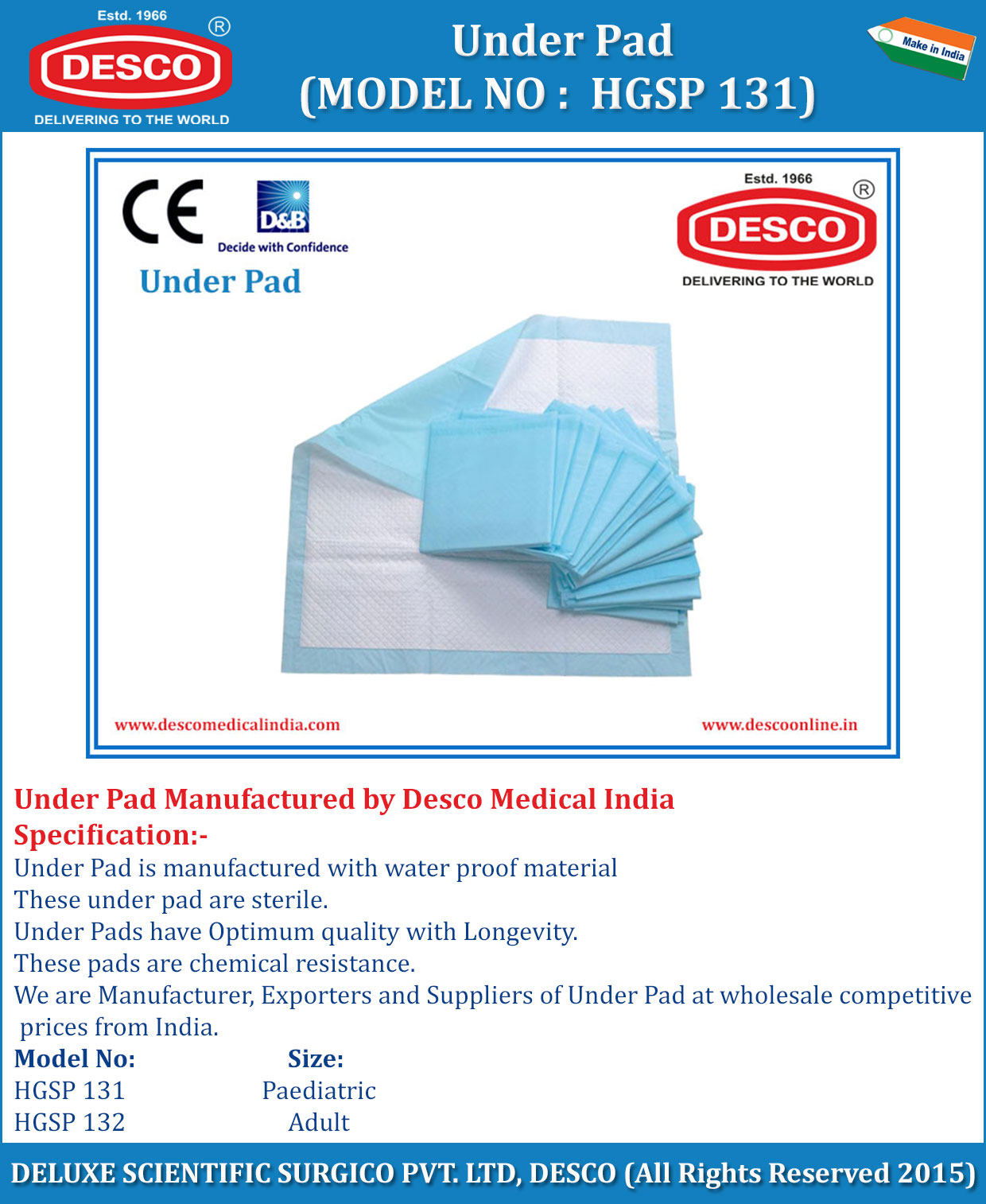 Under Pad Manufacturer Supplier and Exporter in India | Desco
