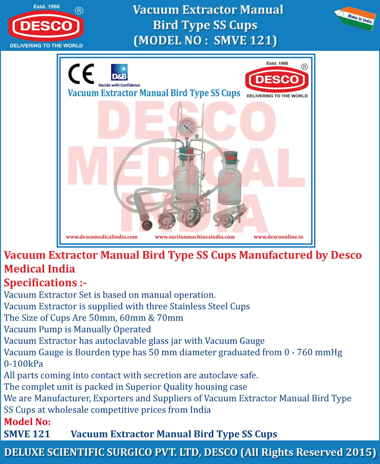 Vacuum Extractor Manual Bird Type SS Cups - Manufacturers, Suppliers ...