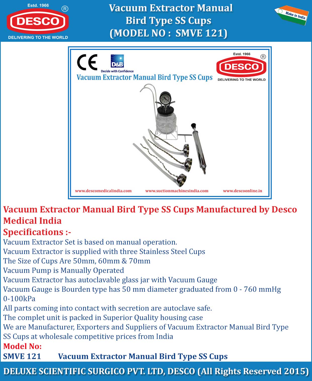Vacuum Extractor Manual Bird Type SS Cups - Manufacturers, Suppliers ...