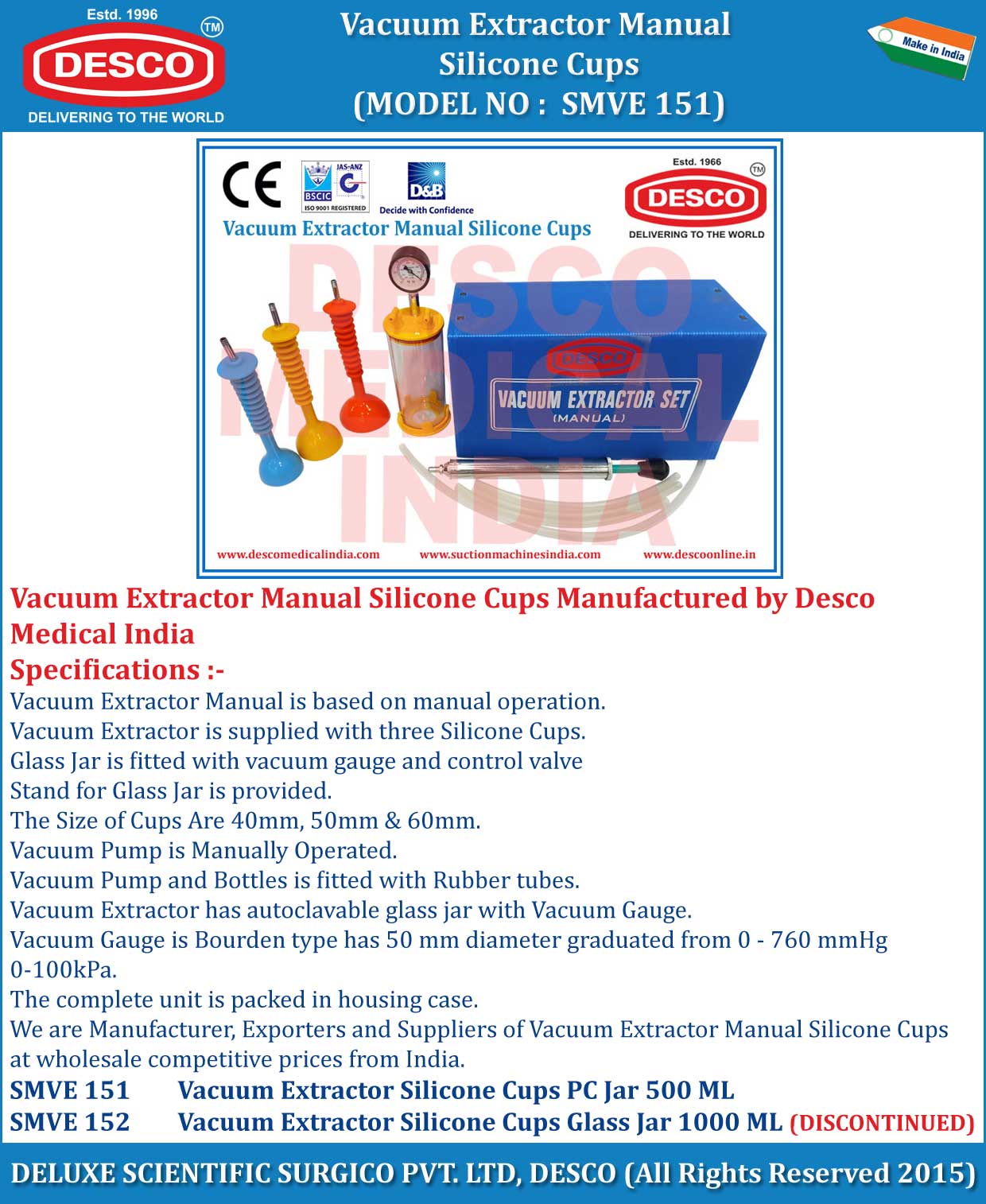 Vacuum Extractor Manual Silicone Cups Manufacturer India | Desco