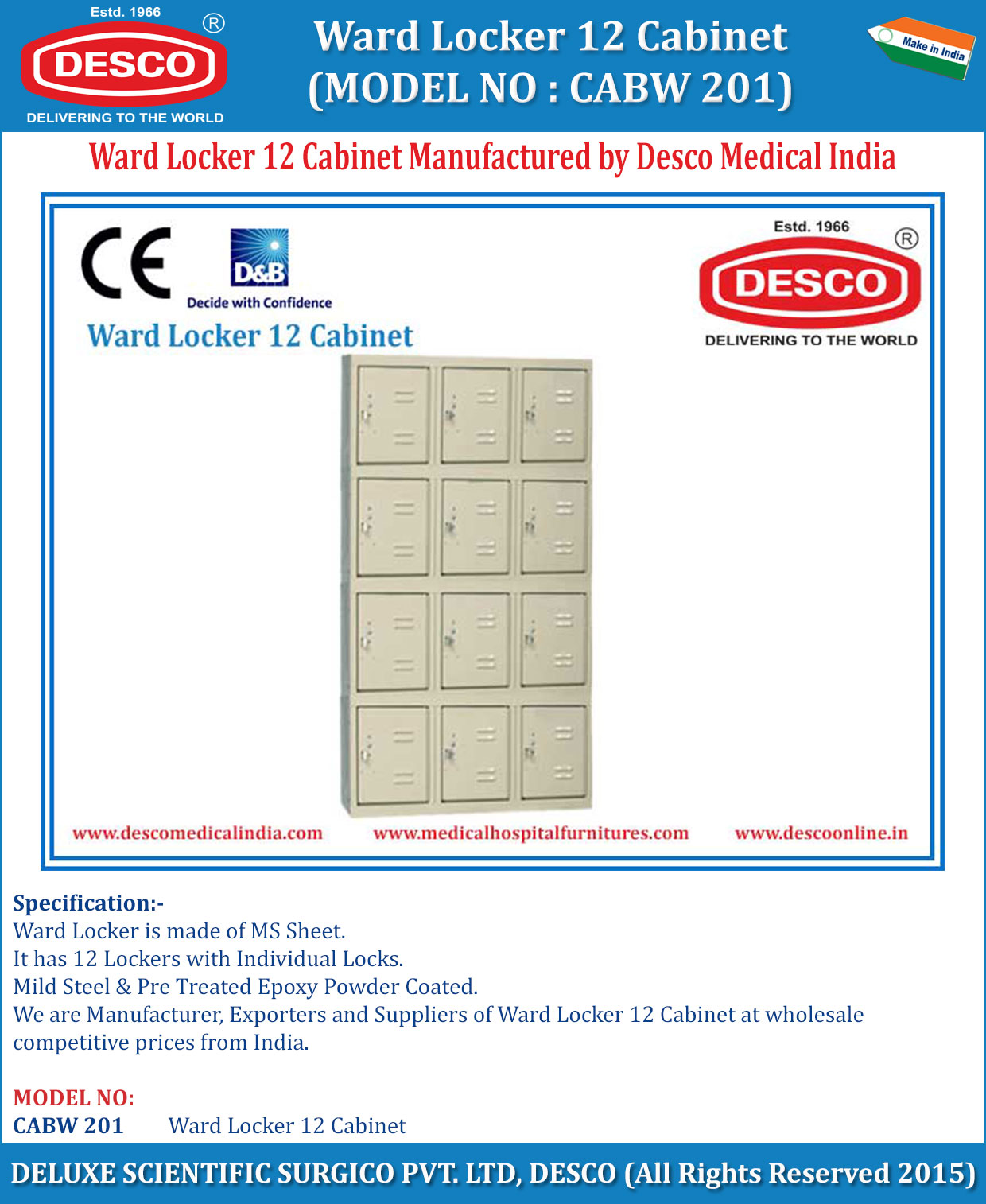 Medical Ward Locker 12 Cabinet - Manufacturers, Suppliers & Exporters India