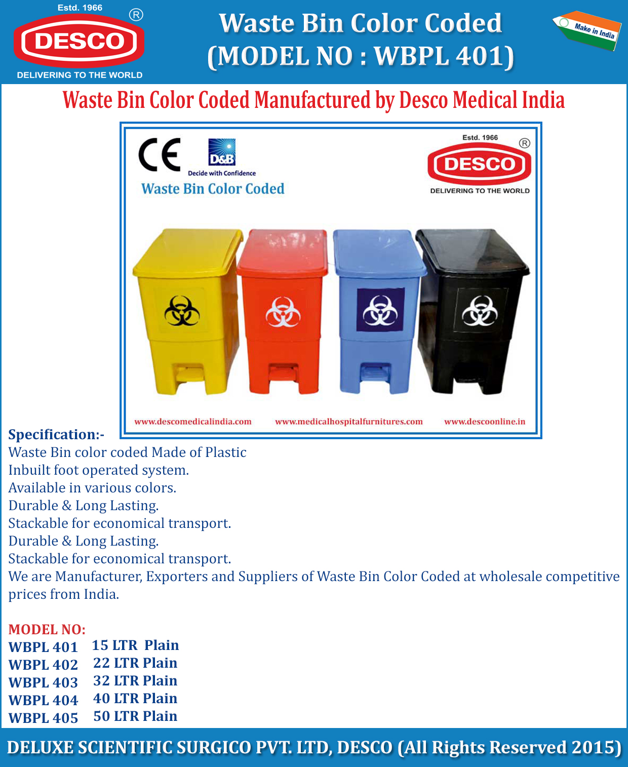 Plastic Color Coded Waste Bins Manufacturers, Suppliers and Exporters