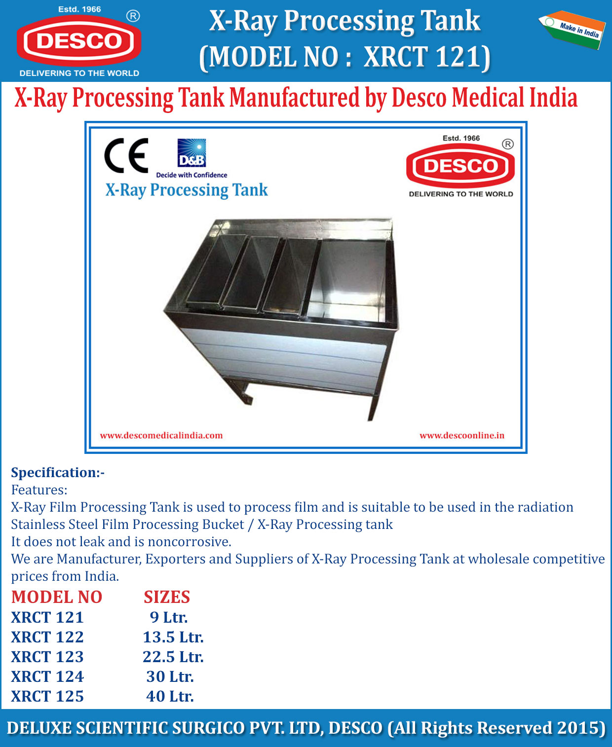 X-Ray Processing Tank | Desco