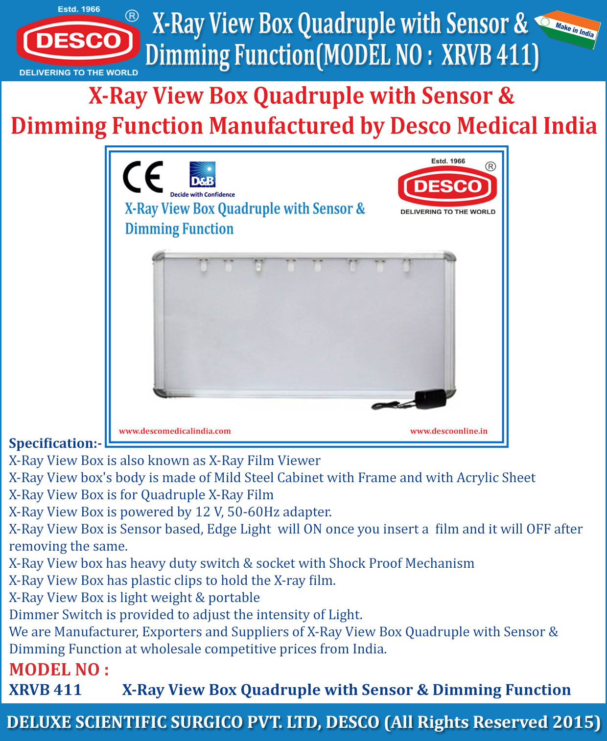 X-Ray View Box Quadruple with Sensor Dimming Function | Desco