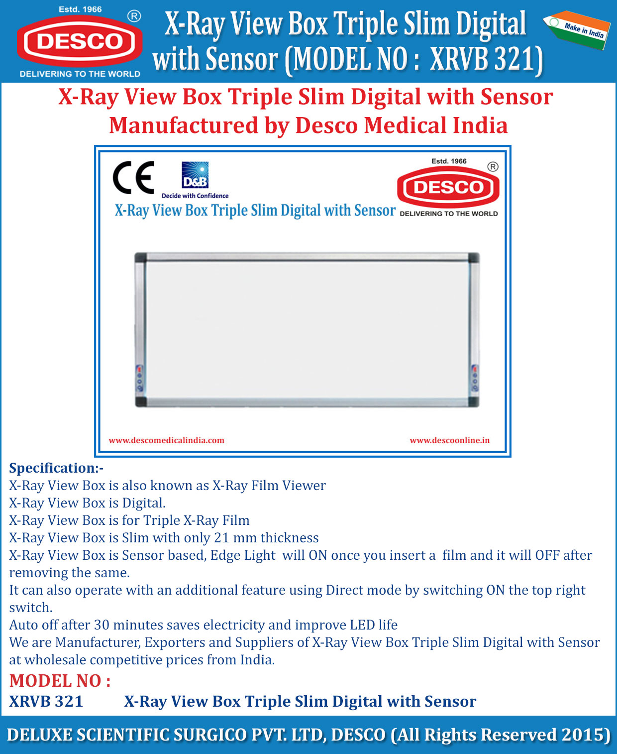 X-Ray View Box Triple Slim Digital with Sensor | Desco