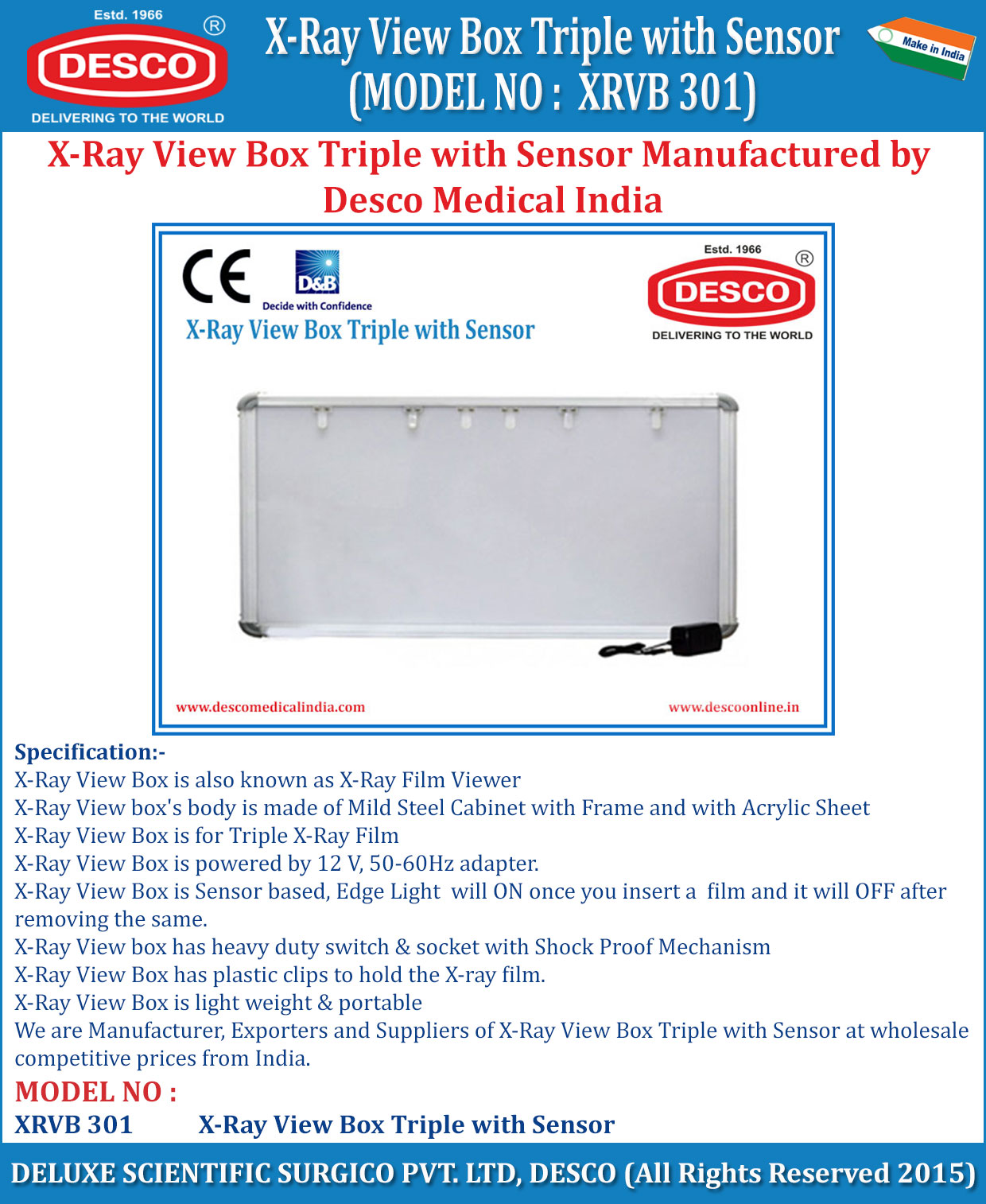 X-Ray View Box Triple with Sensor | Desco